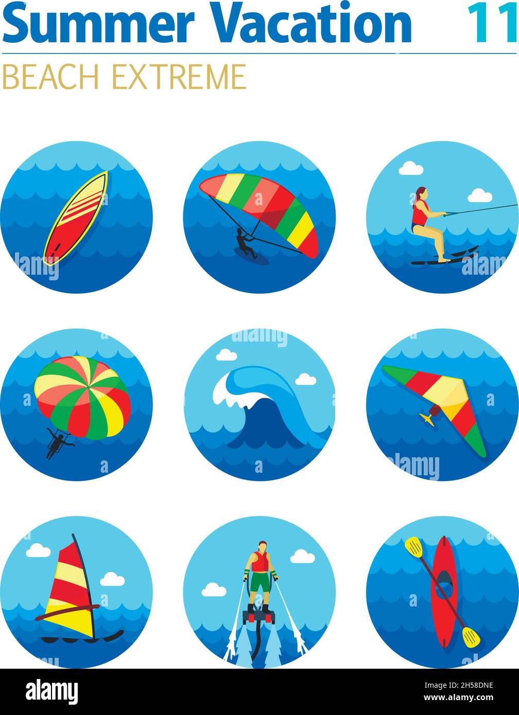 Extreme Water Sport beach vector icon set. Summer time. Vacation Stock ...