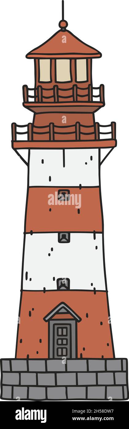 The vectorized hand drawing of an old stone lighthouse Stock Vector ...