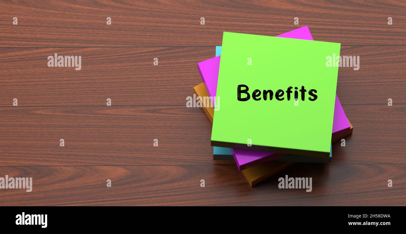 Benefits adhesive note Stock Photo - Alamy