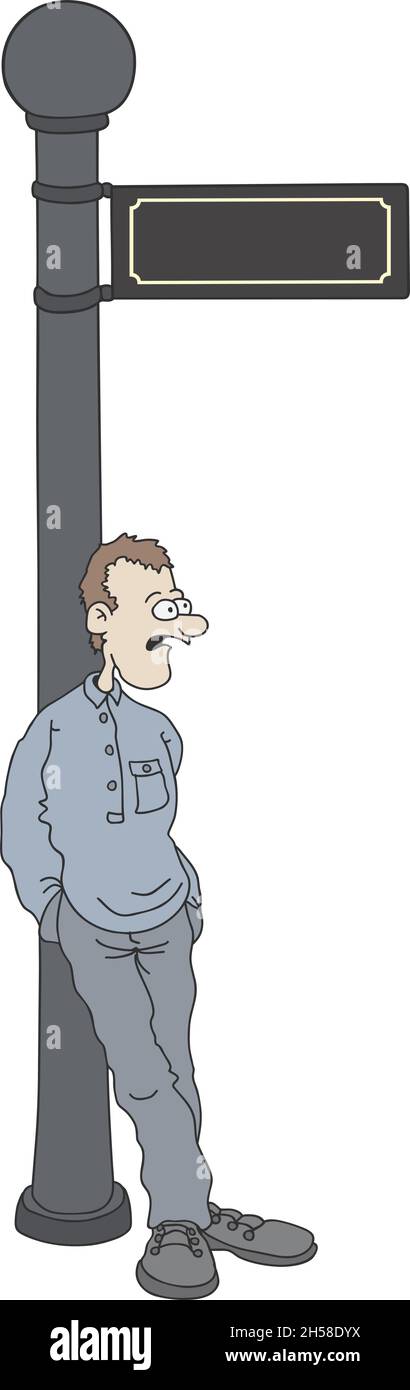 The vectorized hand drawing of a funny man by a column Stock Vector ...