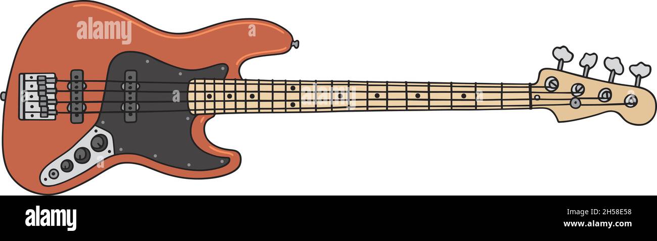 The vectorized hand drawing of a red electric bass guitar Stock Vector ...