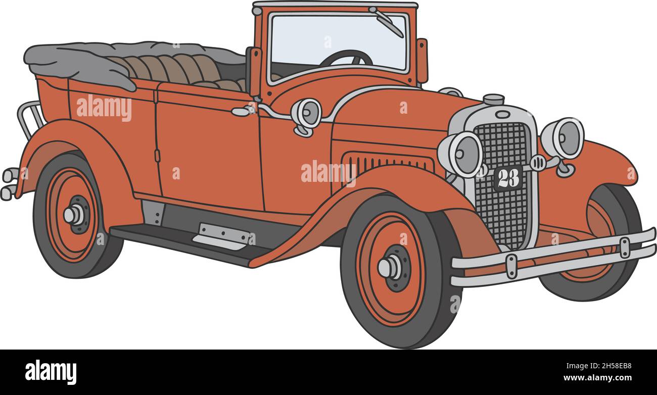 The vectorized hand drawing of a vinage red convertible Stock Vector ...