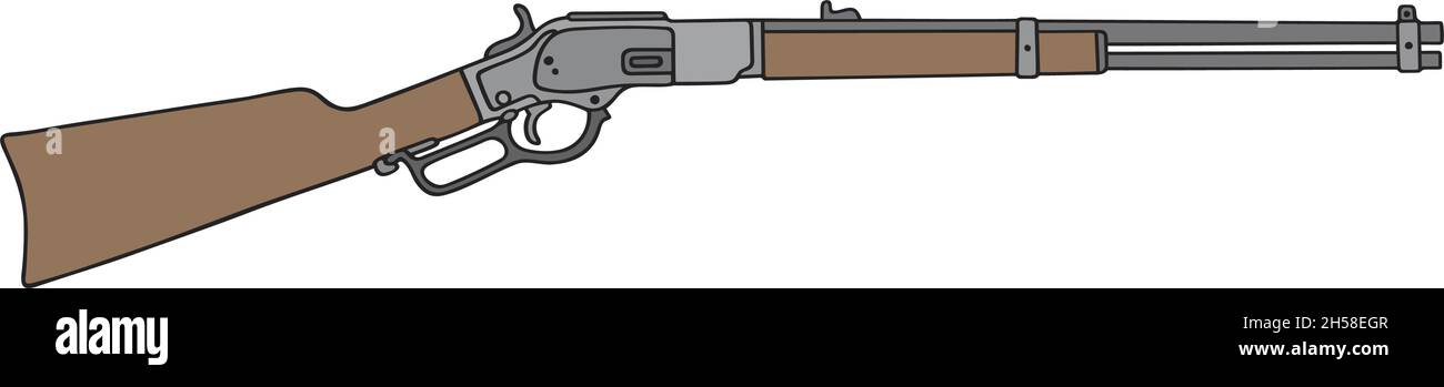 The vectorized hand drawing of a classic american repeating rifle Stock ...