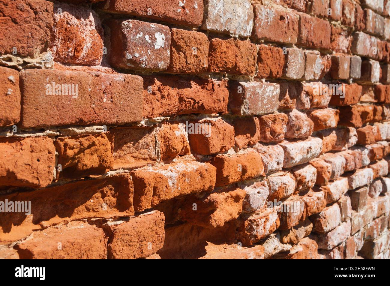 Old red terracotta brick wall texture, historic ruined building concept ...