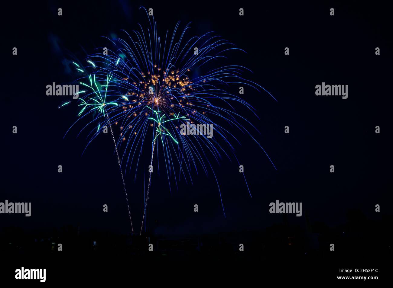 Multi-colored fireworks exploded in the night sky Stock Photo - Alamy