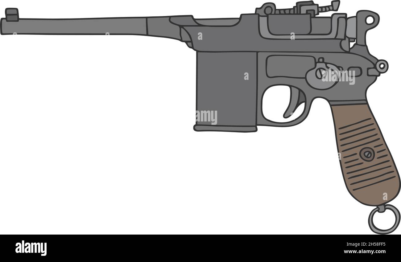 The vectorized hand drawing of a historical automatic handgun Stock ...