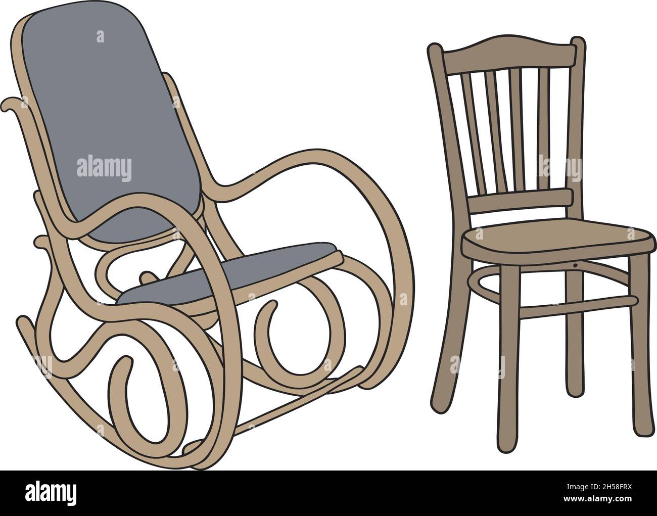 The vectorized hand drawing of an old wooden chair and rocker Stock ...