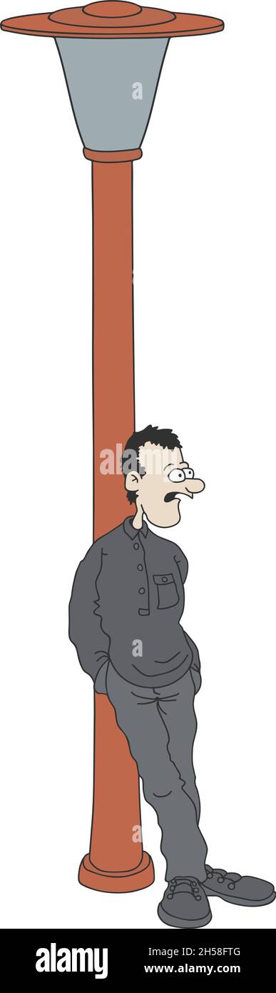 The vectorized hand drawing of a funny man by a red lamp Stock Vector ...