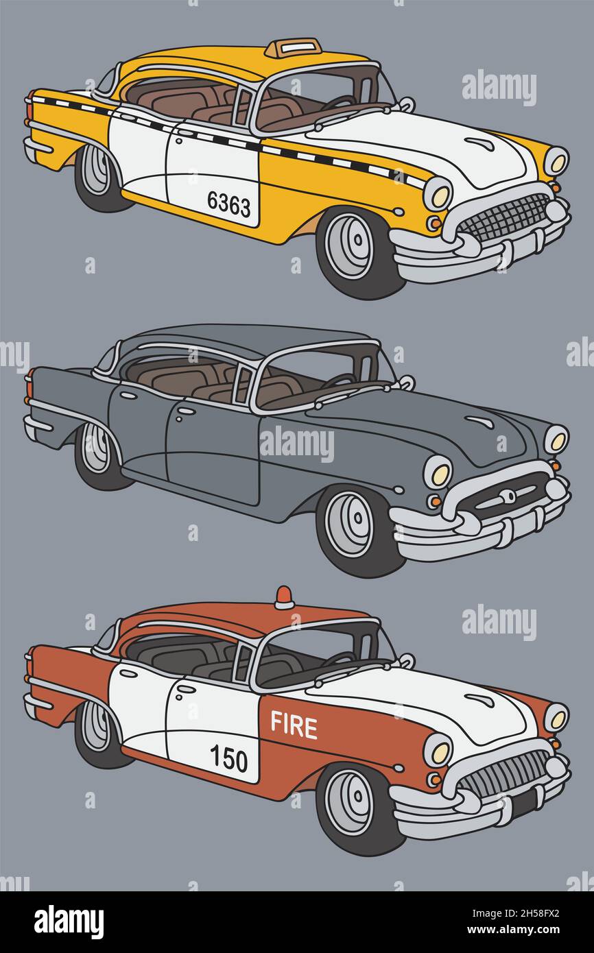 The vectorized hand drawing of three classic big american cars Stock ...