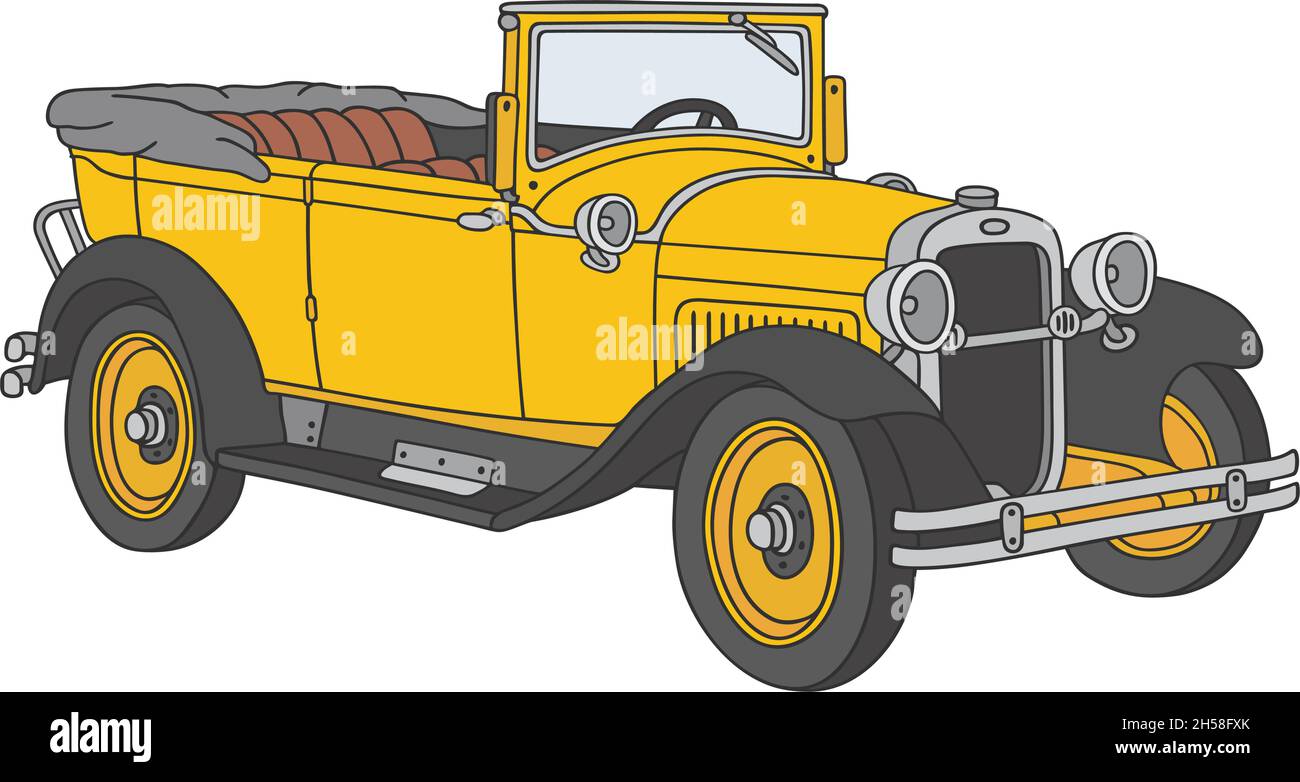 The vectorized hand drawing of a vintage yellow car Stock Vector Image ...