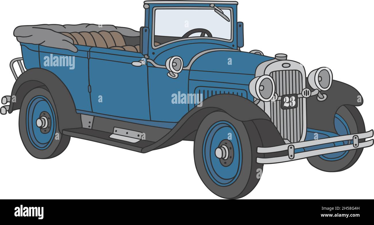 The vectorized hand drawing of a vintage blue convertible Stock Vector ...