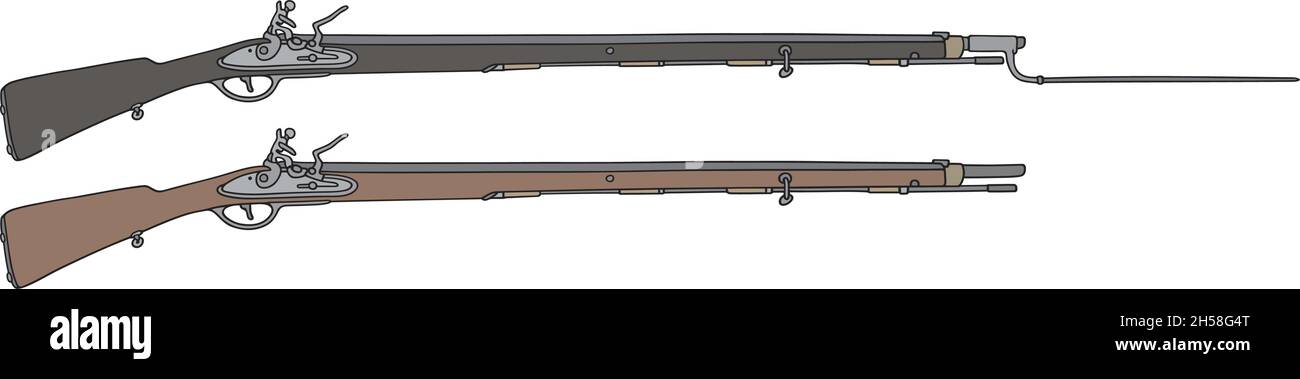 The vectorized hand drawing of two historical military rifles Stock ...