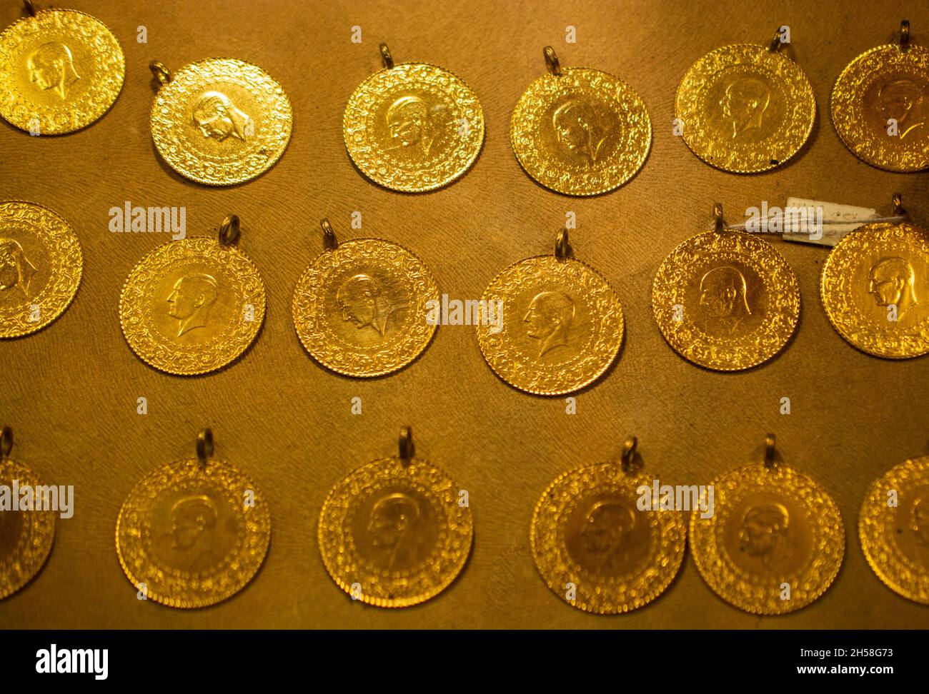 Turkish Gold Coins with portrait in view Stock Photo - Alamy