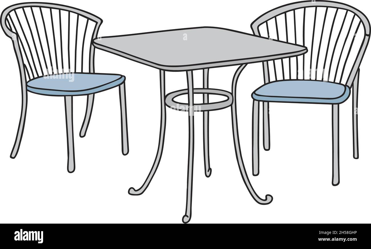 The vectorized hand drawing of a small table and two armchairs Stock ...