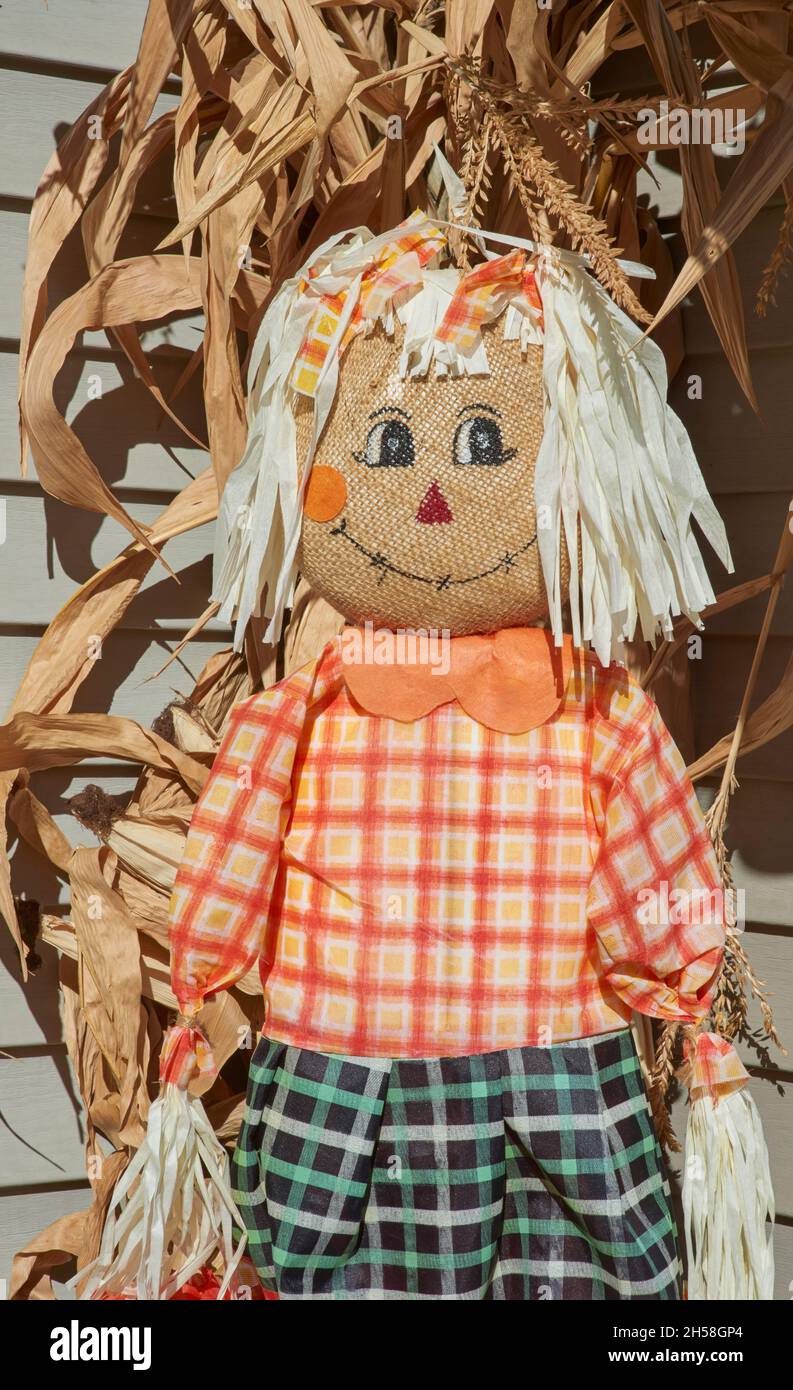 figurine scarecrow in front of corn stalk Stock Photo - Alamy