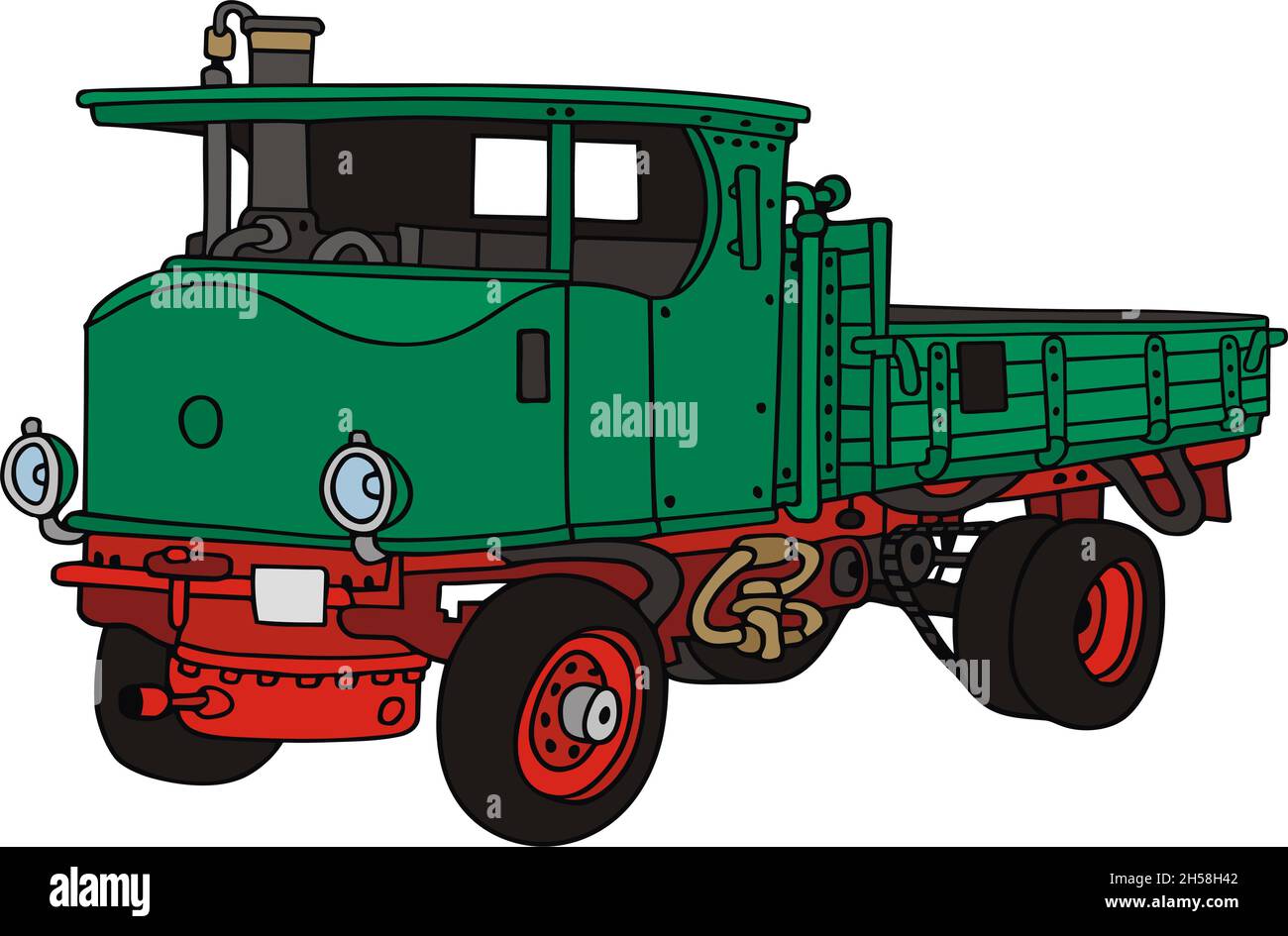 The vectorized hand drawing of a vintage steam truck Stock Vector Image ...