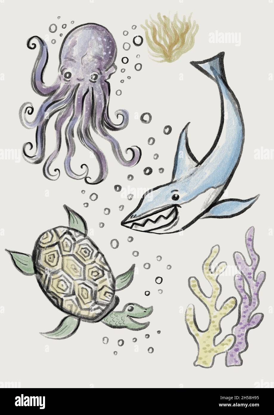 octopus sea life illustration Stock Photo - Alamy