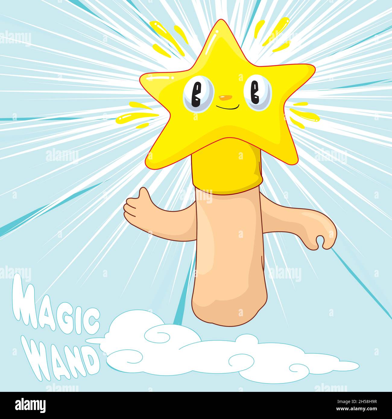 Magic wand. Magical accessory. Cartoon-style star. Cute hero for ...