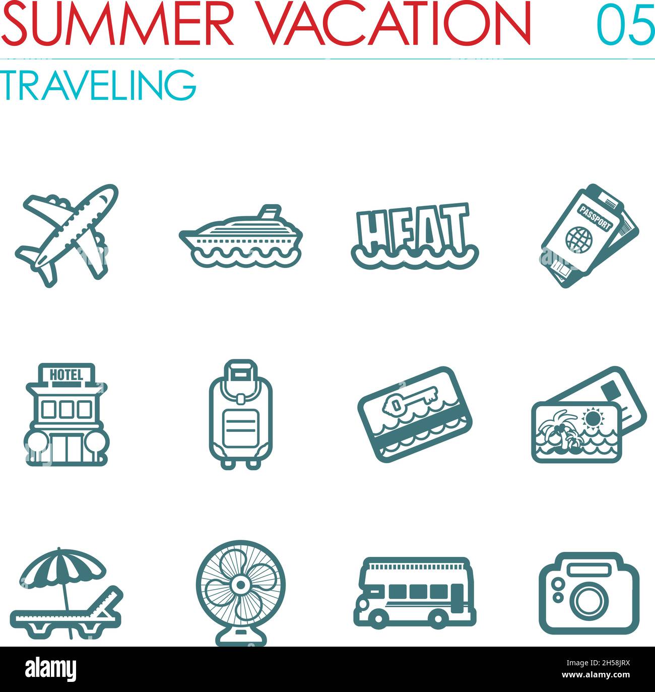 Traveling outline vector icon set. Summer time. Vacation, eps 10 Stock ...