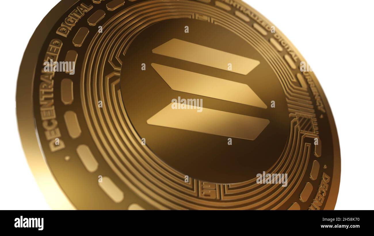Golden Cryptocurrency of Solana SOL Sign Isolated on a White Background ...