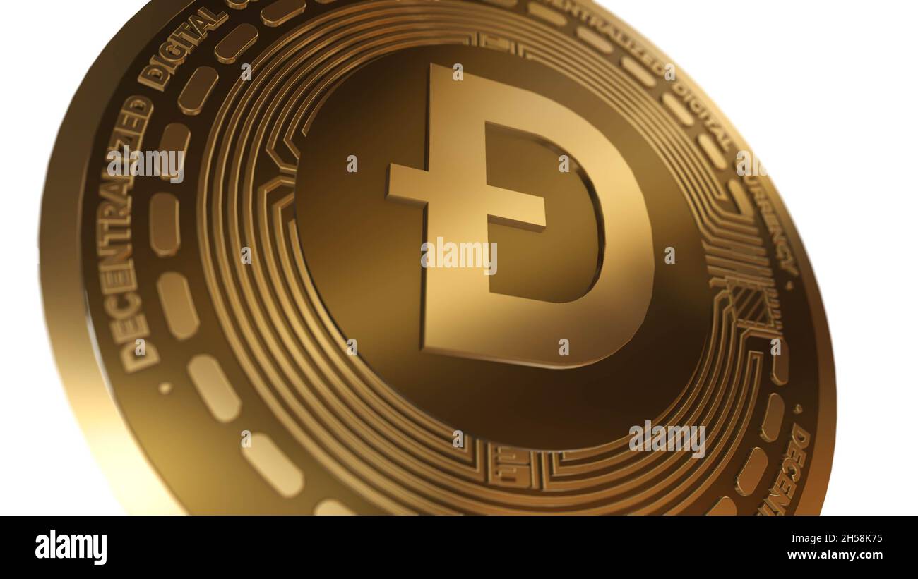 Golden Cryptocurrency of Doge Sign Isolated on a White Background Stock ...