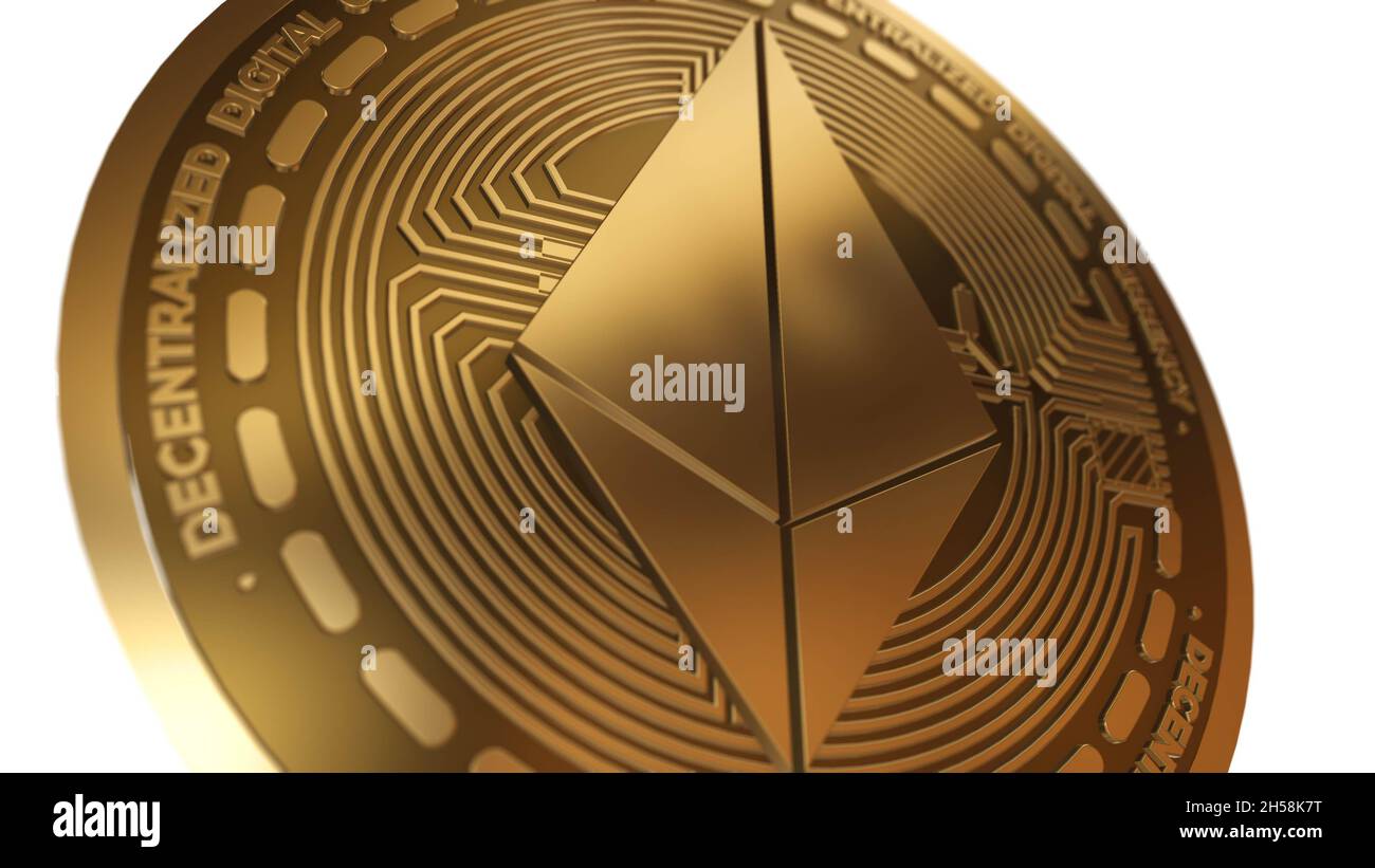 Golden Cryptocurrency of Etherium ETH Sign Isolated on a White Background Stock Photo - Alamy