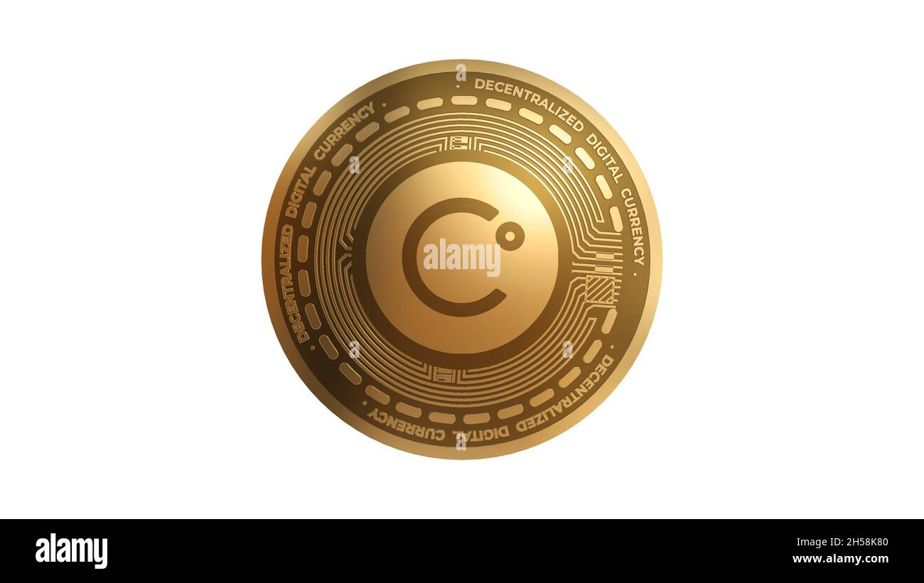 3D Render of Gold Celsius CEL Cryptocurrency Sign Isolated on a White ...