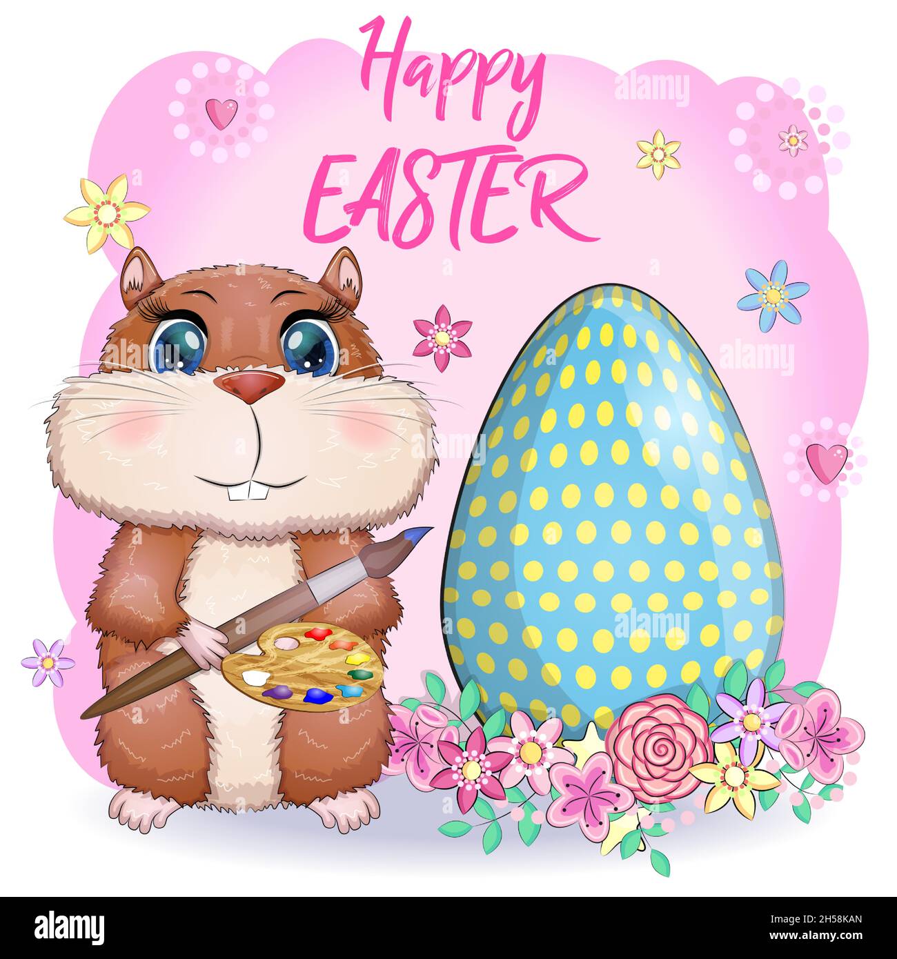 Cute hamster with easter egg, hamster cartoon characters, funny animal ...