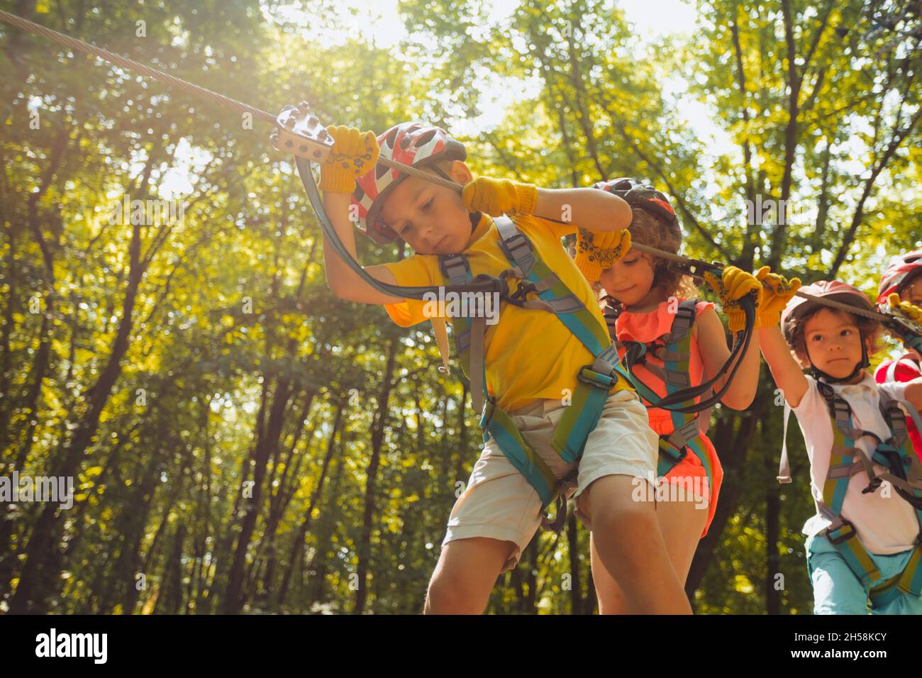 The kids are actively resting in the rope park Stock Photo - Alamy