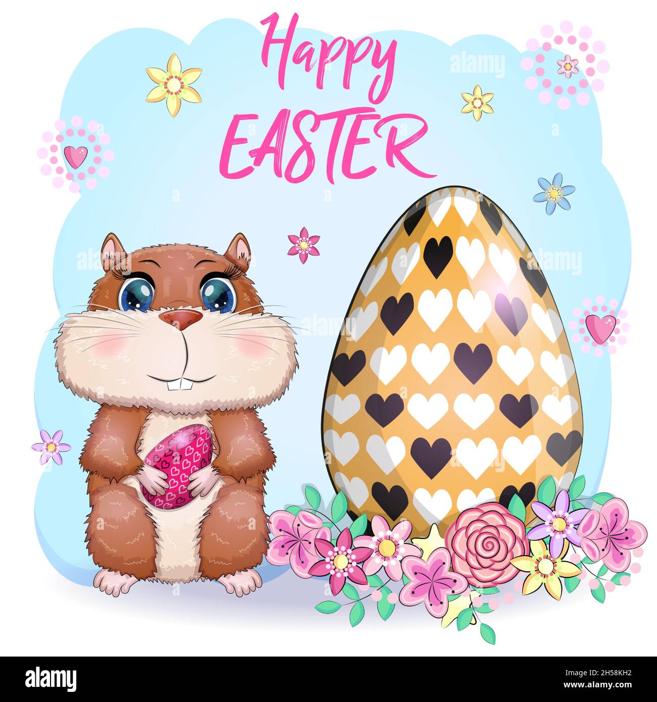 Cute hamster with easter egg, hamster cartoon characters, funny animal ...