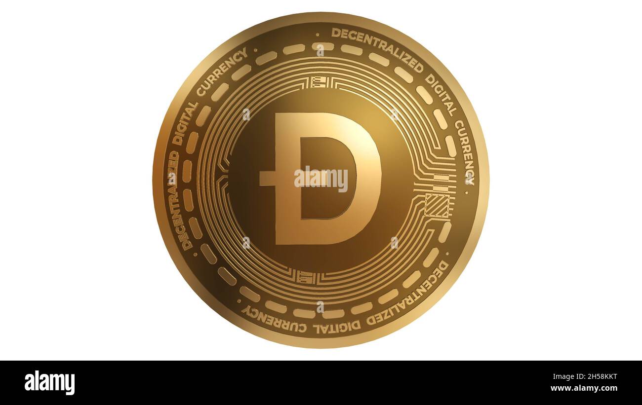3D Render of Gold Doge Coin Cryptocurrency Sign Isolated on a White ...