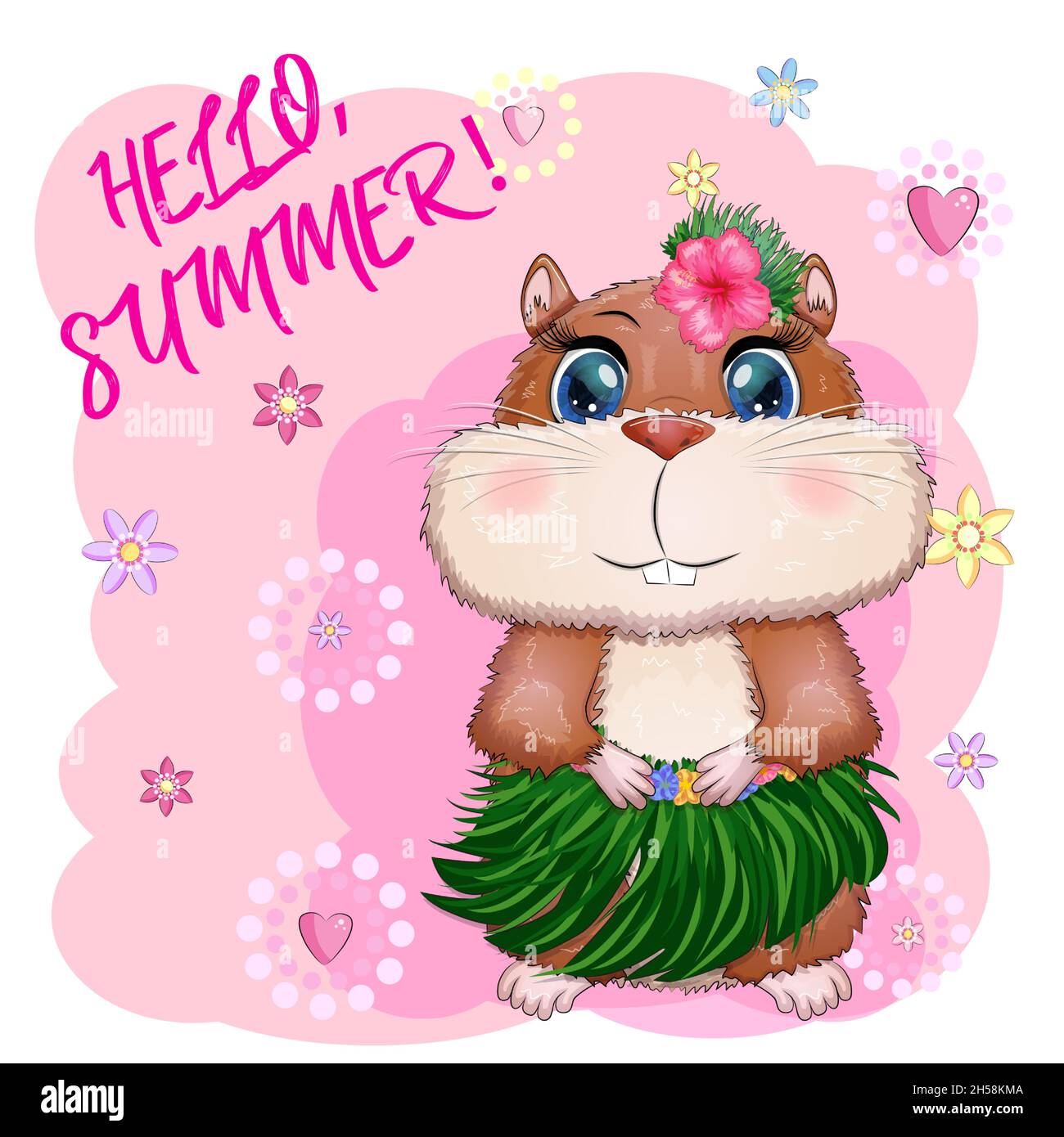 Cute hamster dancer hula, hawaii, summer concept, hamster cartoon ...