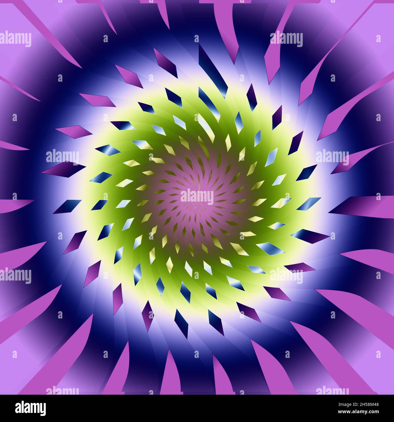Abstract geometric pattern. Concentric circles and swirling radial rays ...