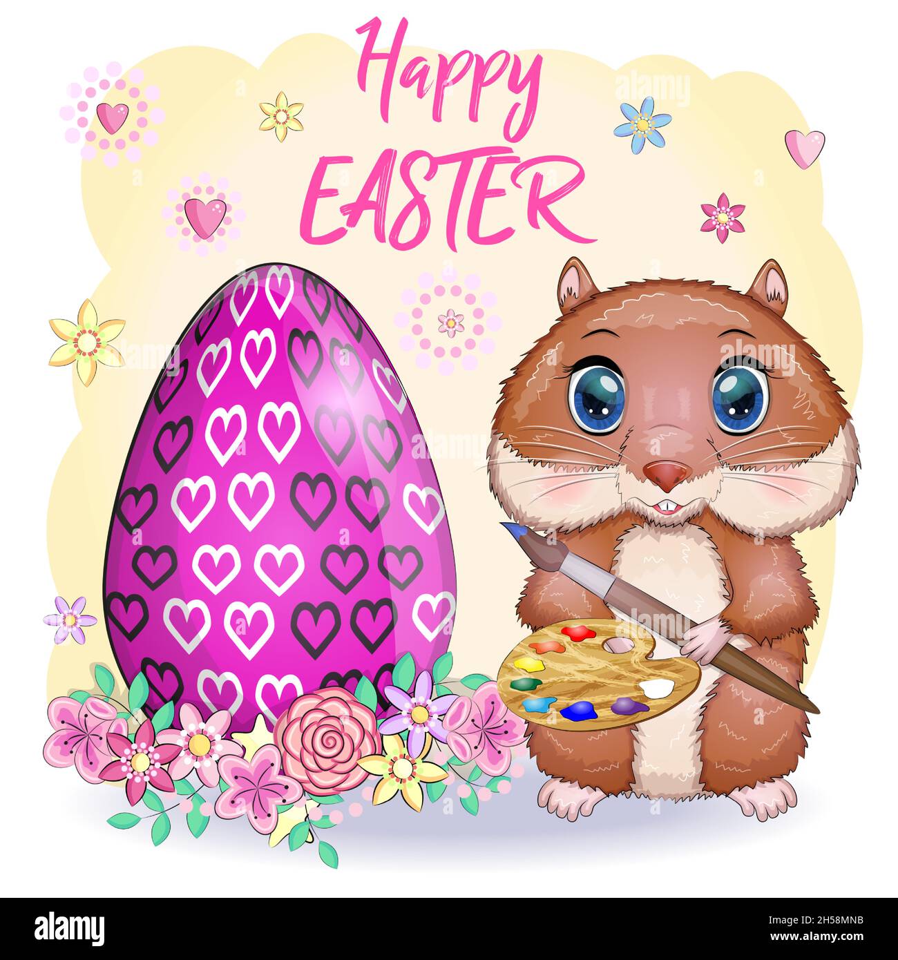 Cute hamster with easter egg, hamster cartoon characters, funny animal ...