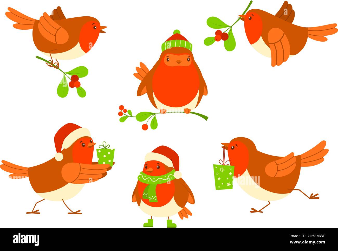 Christmas bird set. Christmas robin vector illustration Stock Vector ...