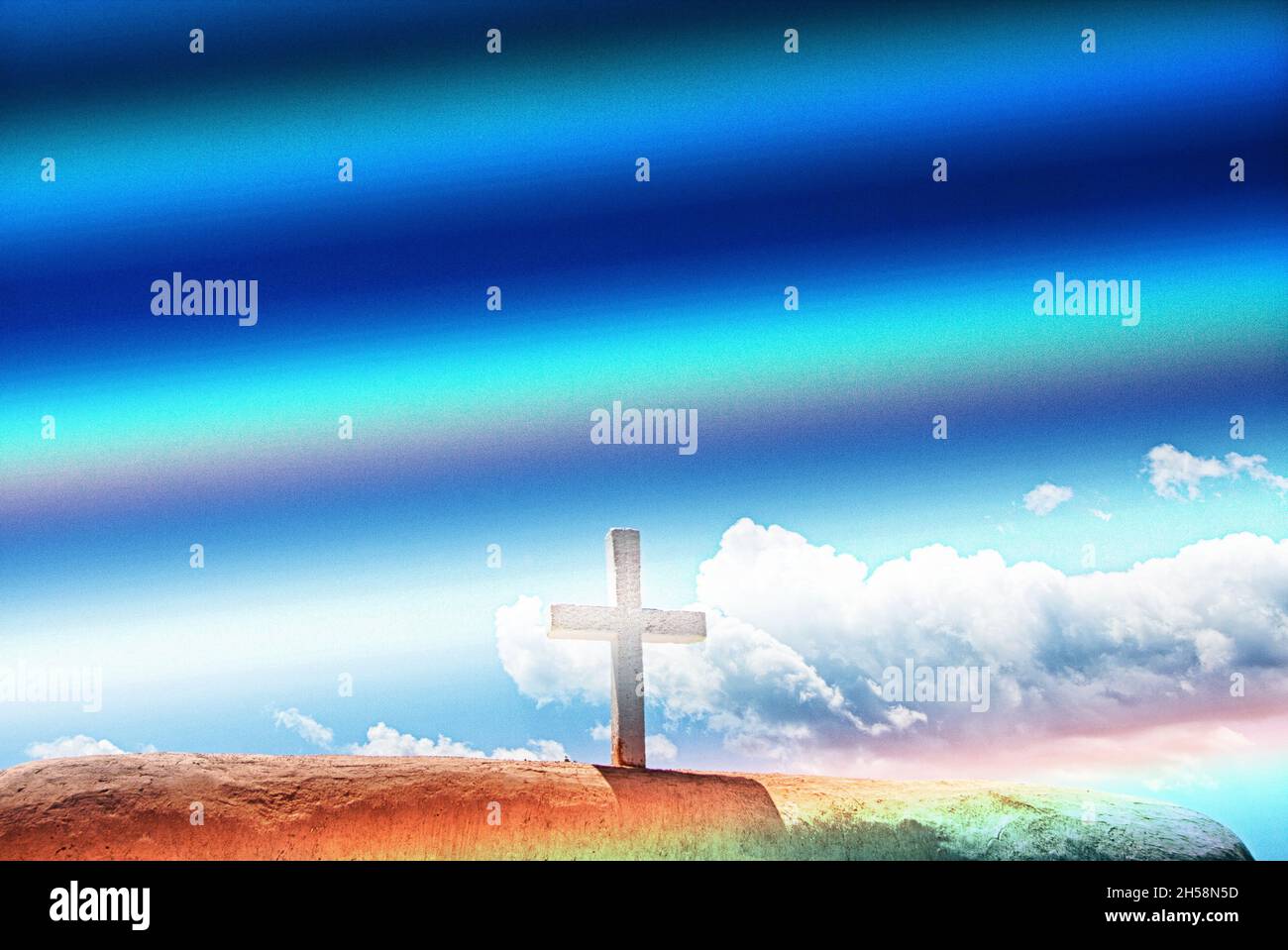 Cross on blue sky background. 3D rendering Stock Photo - Alamy
