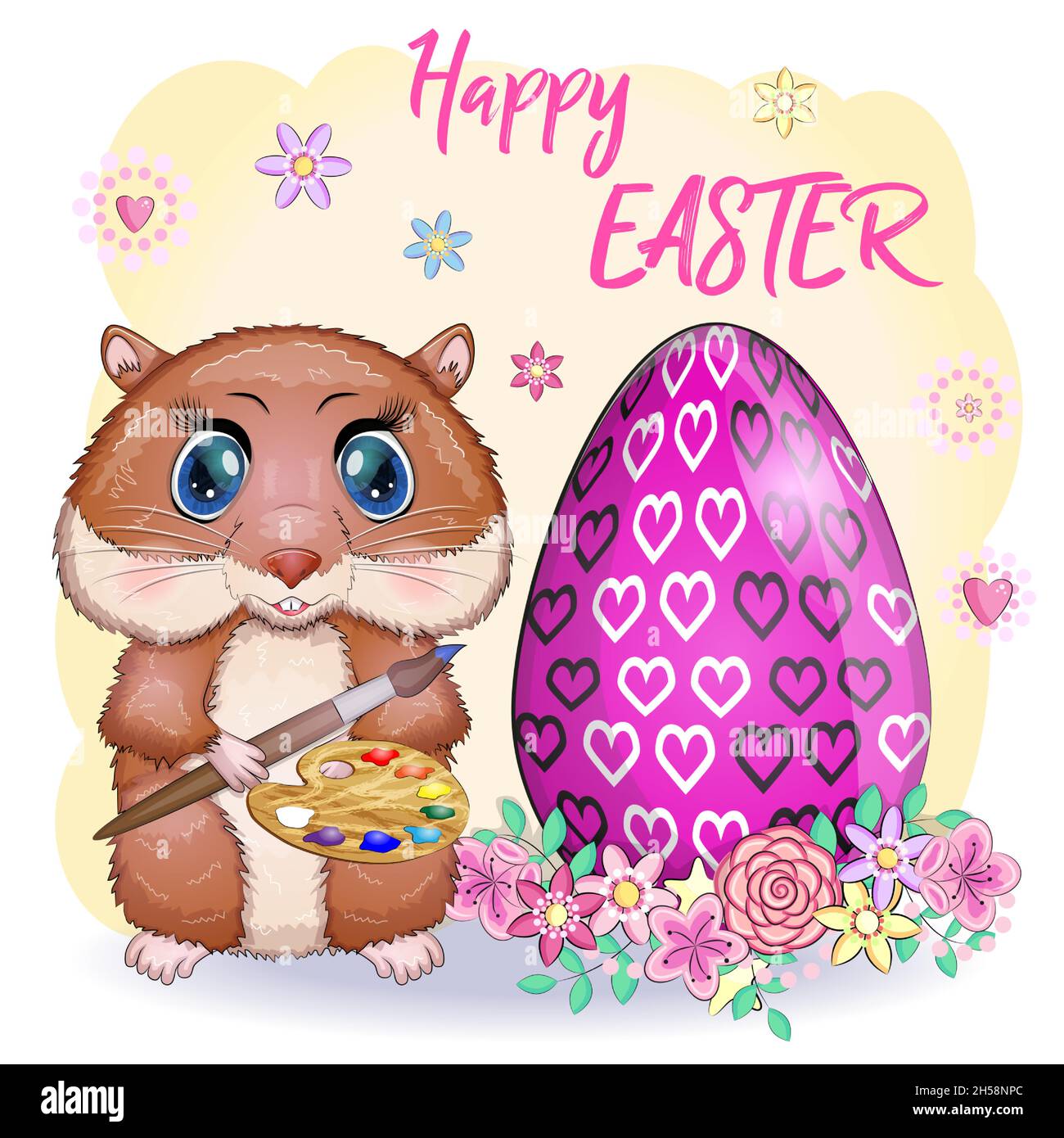 Cute hamster with easter egg, hamster cartoon characters, funny animal ...