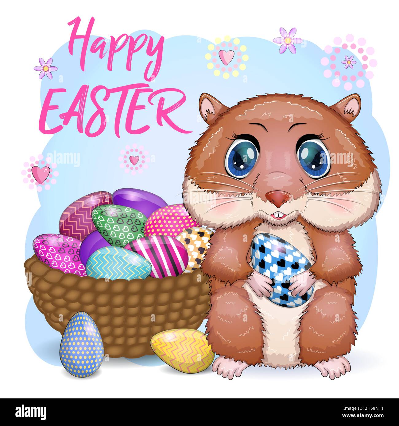 Cute hamster with easter egg, hamster cartoon characters, funny animal ...