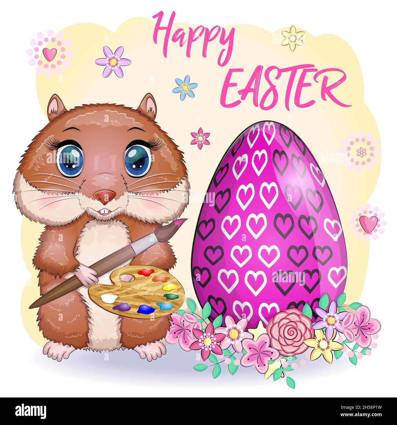 Cute hamster with easter egg, hamster cartoon characters, funny animal ...