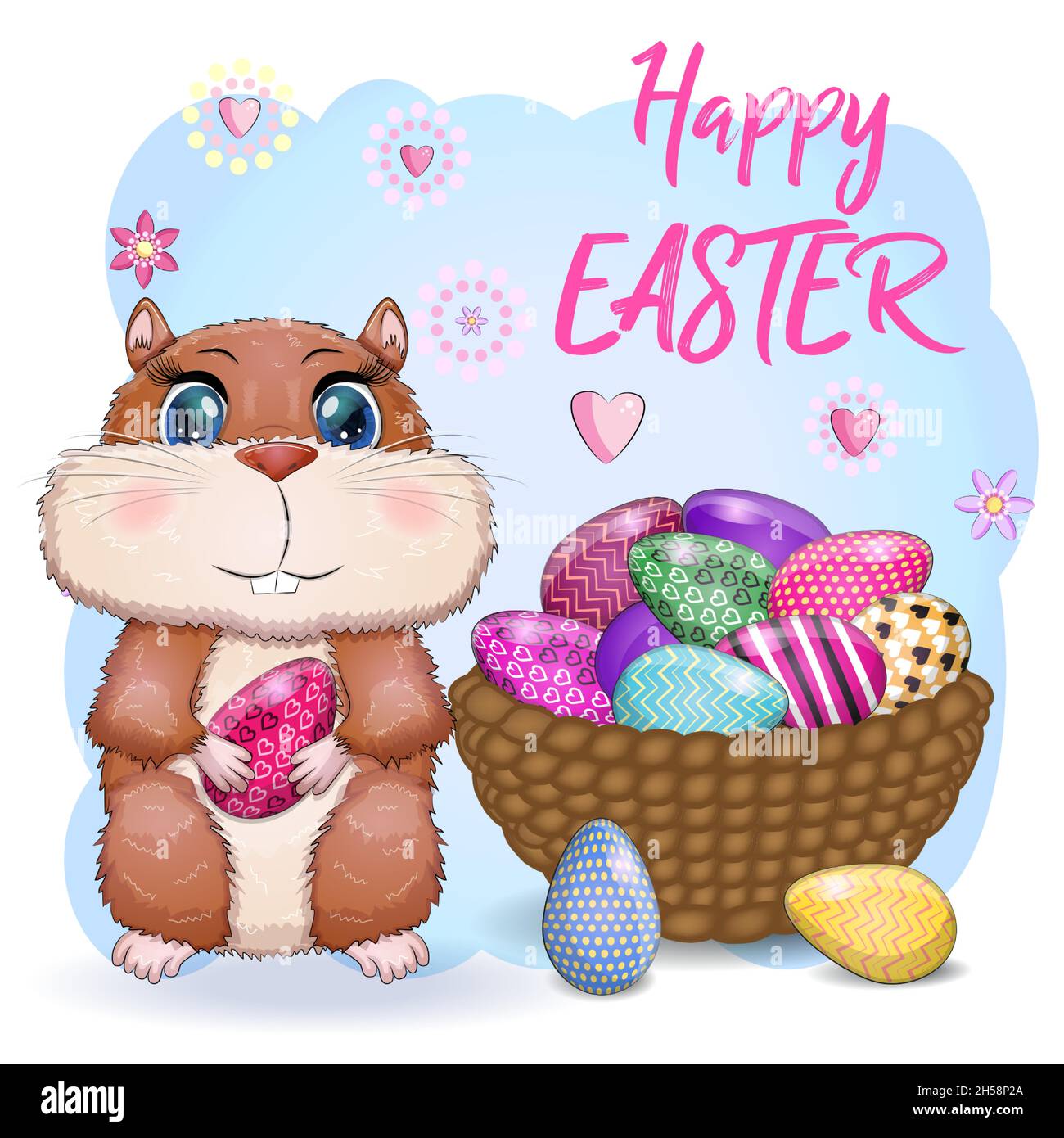 Cute hamster with easter egg, hamster cartoon characters, funny animal ...