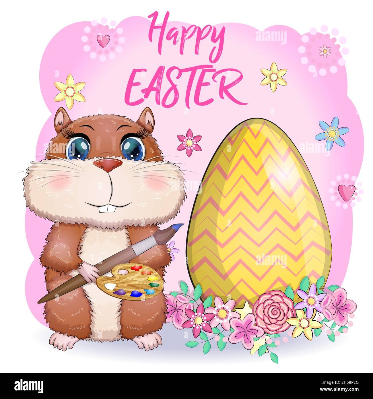 Cute hamster with easter egg, hamster cartoon characters, funny animal ...