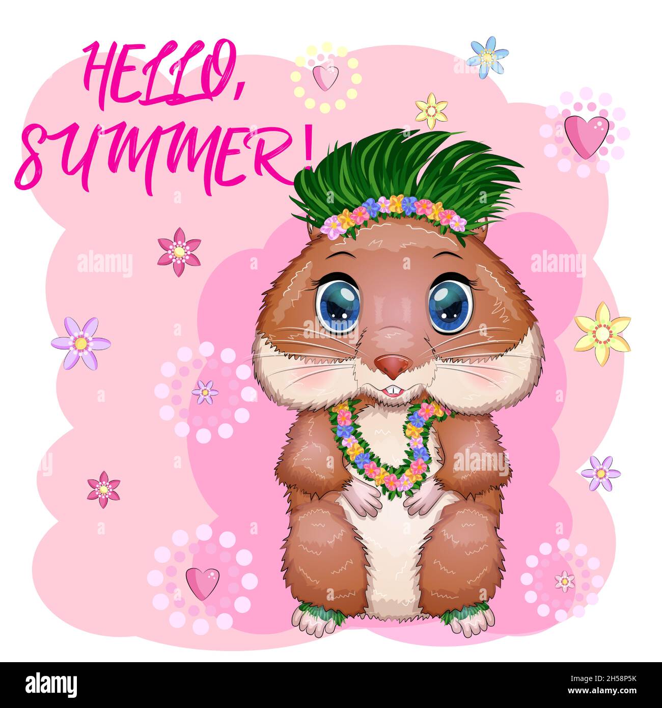 Cute hamster dancer hula, hawaii, summer concept, hamster cartoon ...