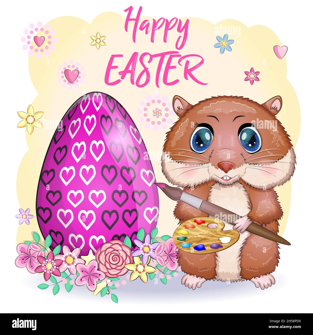 Cute hamster with easter egg, hamster cartoon characters, funny animal ...