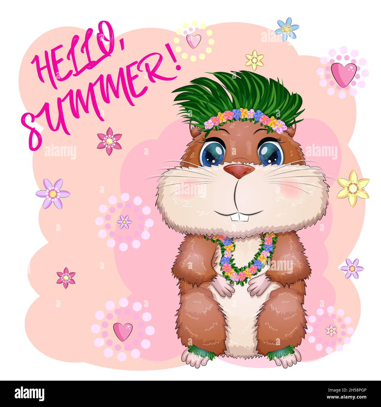Cute hamster dancer hula, hawaii, summer concept, hamster cartoon ...