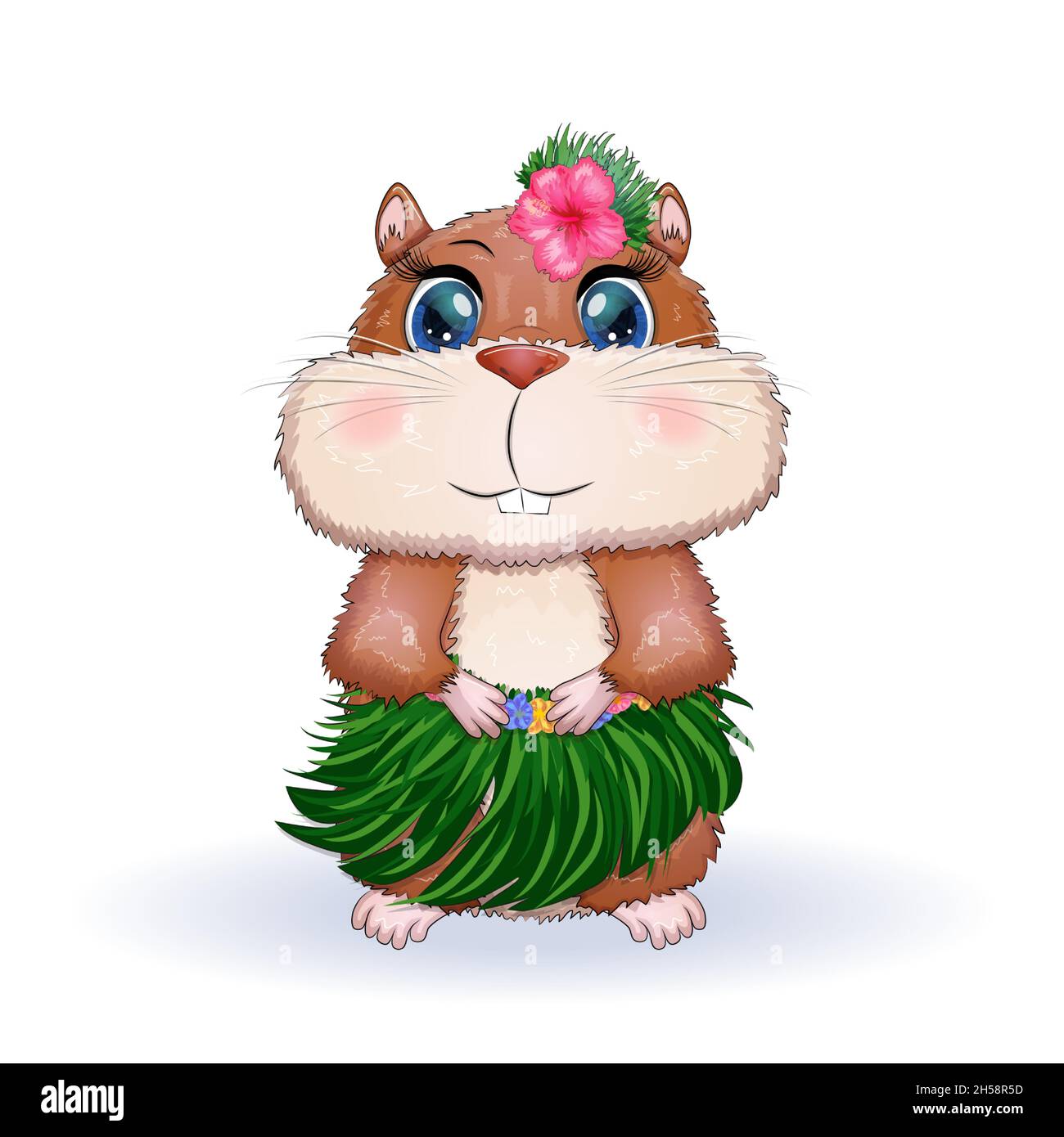 Cute hamster dancer hula, hawaii, summer concept, hamster cartoon ...