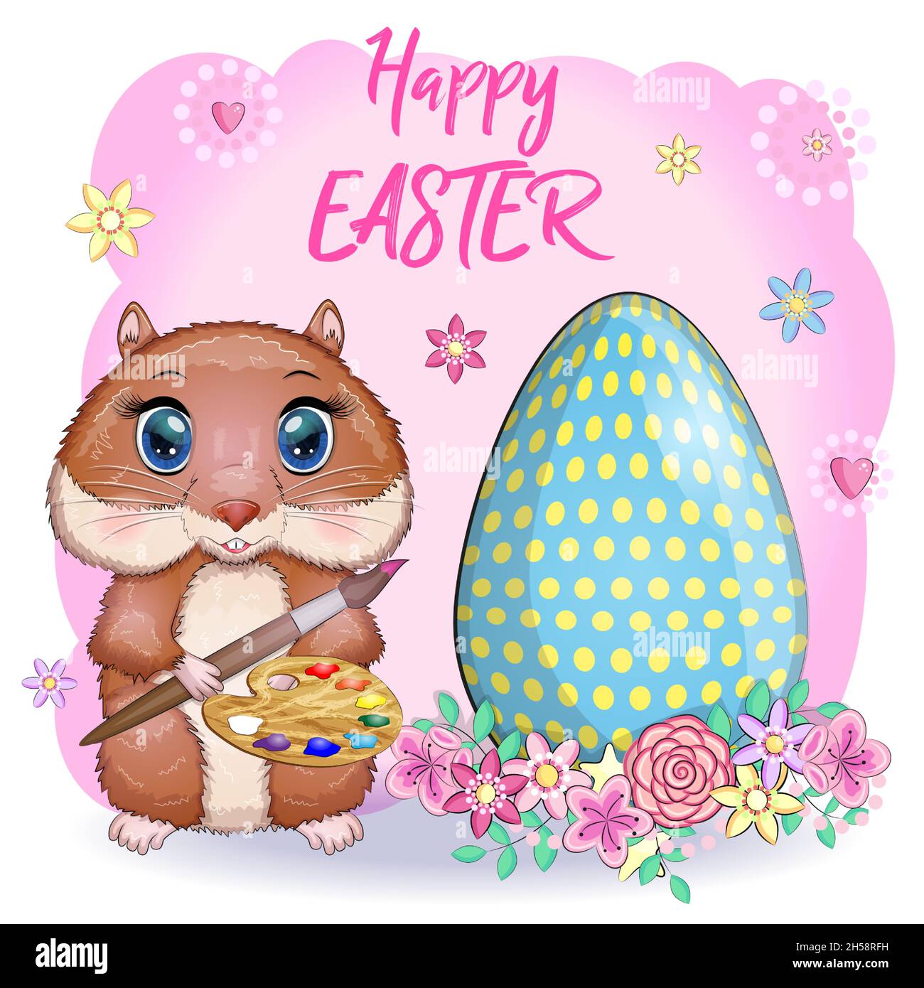 Cute hamster with easter egg, hamster cartoon characters, funny animal ...