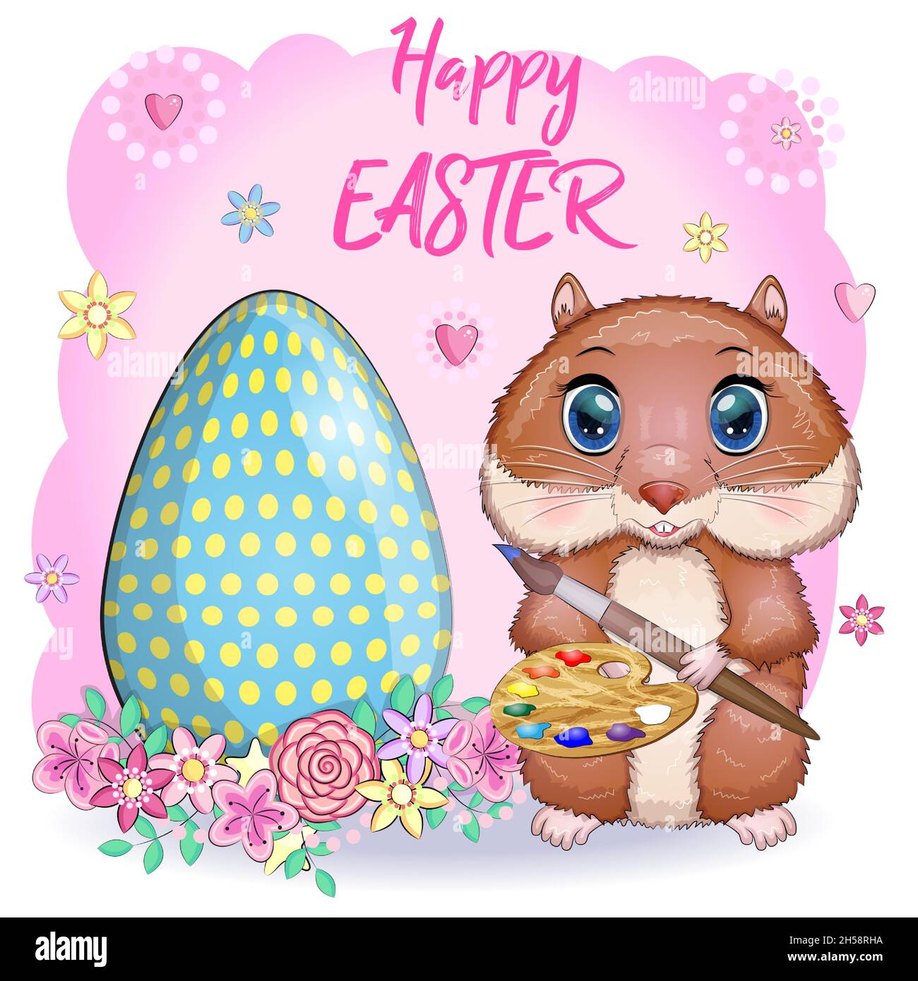 Cute hamster with easter egg, hamster cartoon characters, funny animal ...