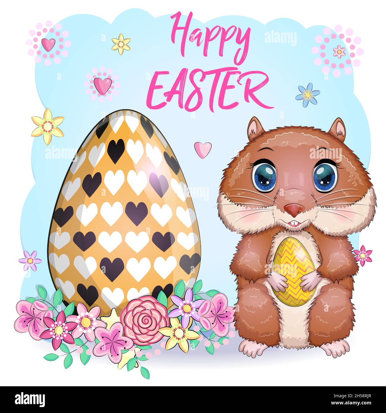 Cute hamster with easter egg, hamster cartoon characters, funny animal ...