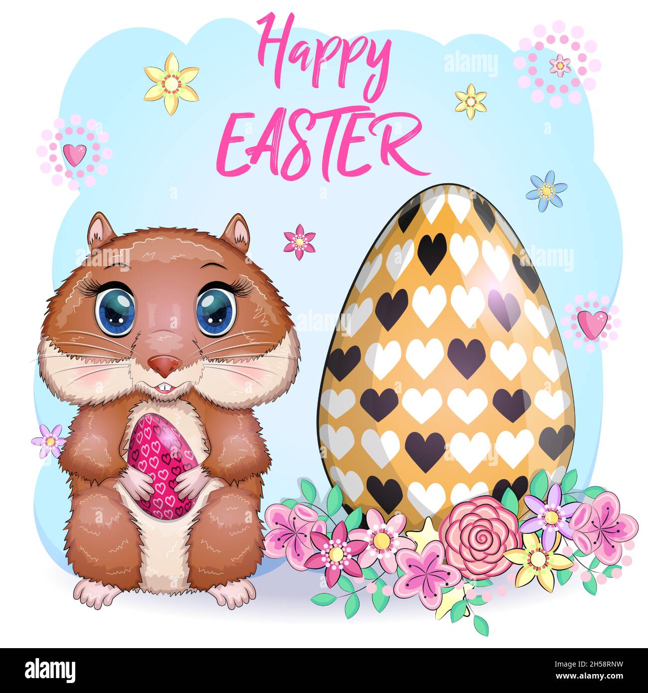 Cute hamster with easter egg, hamster cartoon characters, funny animal ...