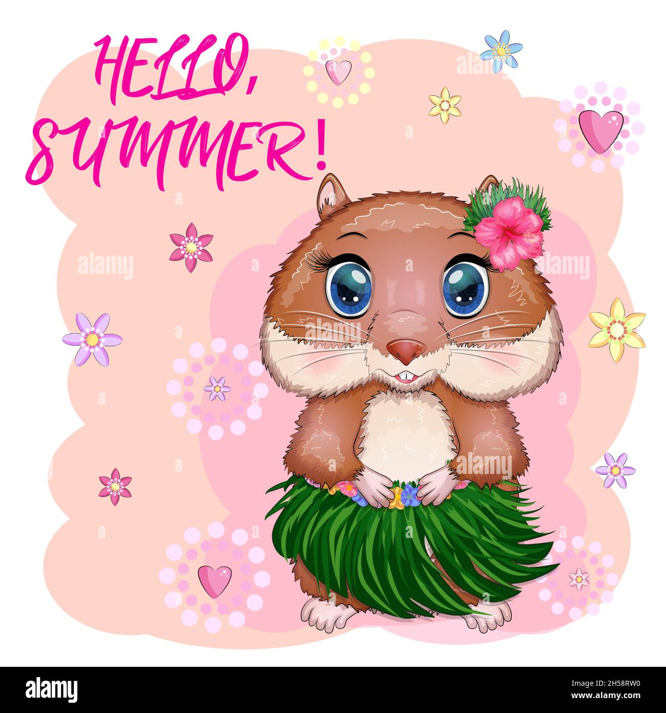 Cute hamster dancer hula, hawaii, summer concept, hamster cartoon ...